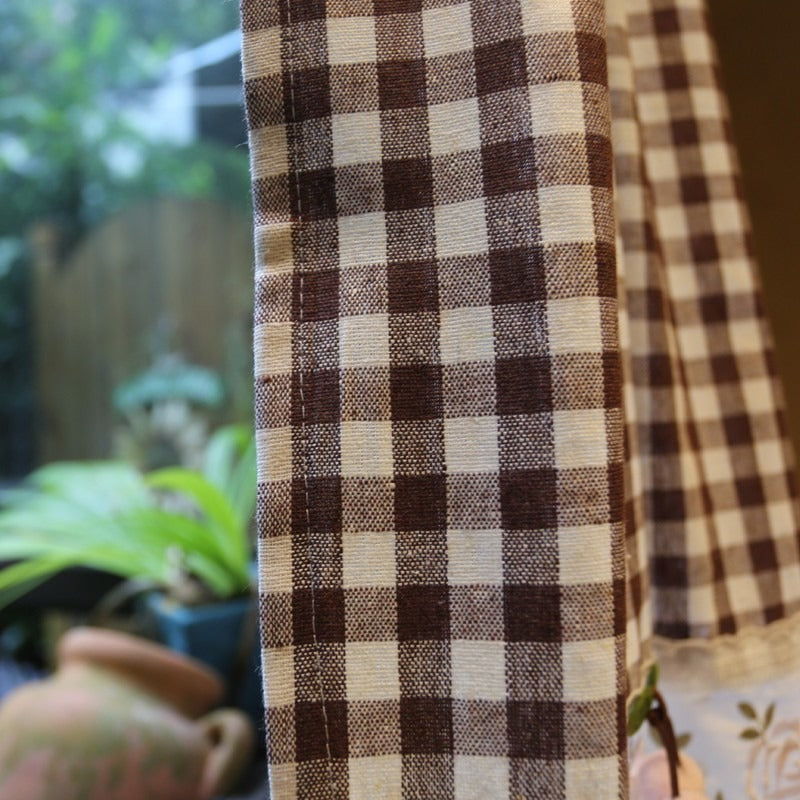 Cherry with Brown Check Cabinet Curtain – Delicors